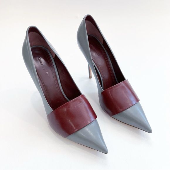 Celine | Shoes | Celine Two Tone Grey And Burgundy Colorblock Heels ...